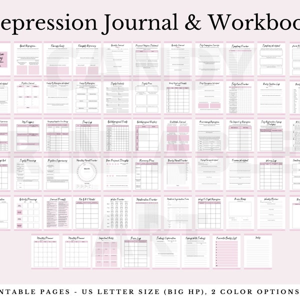 Depression Mental Health Journal Mood Tracker Therapy Worksheet Cbt ...