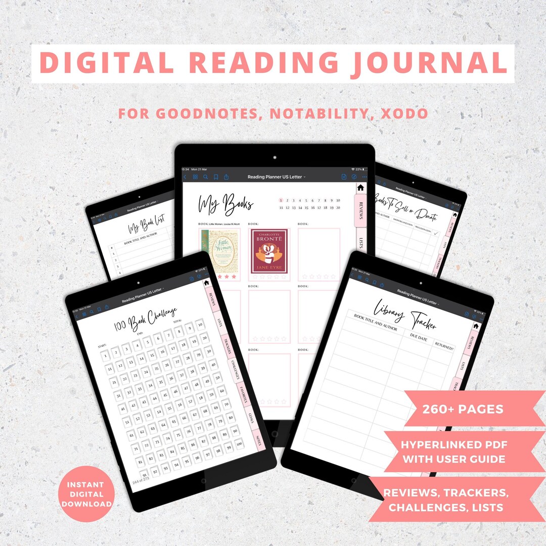 Digital Reading Planner, Book Tracker Journal, Digital Book Log ...