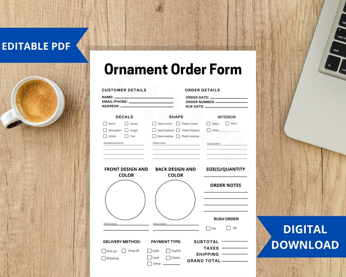 Ornament Order Form Custom Order Forms Diy Editable Form Etsy