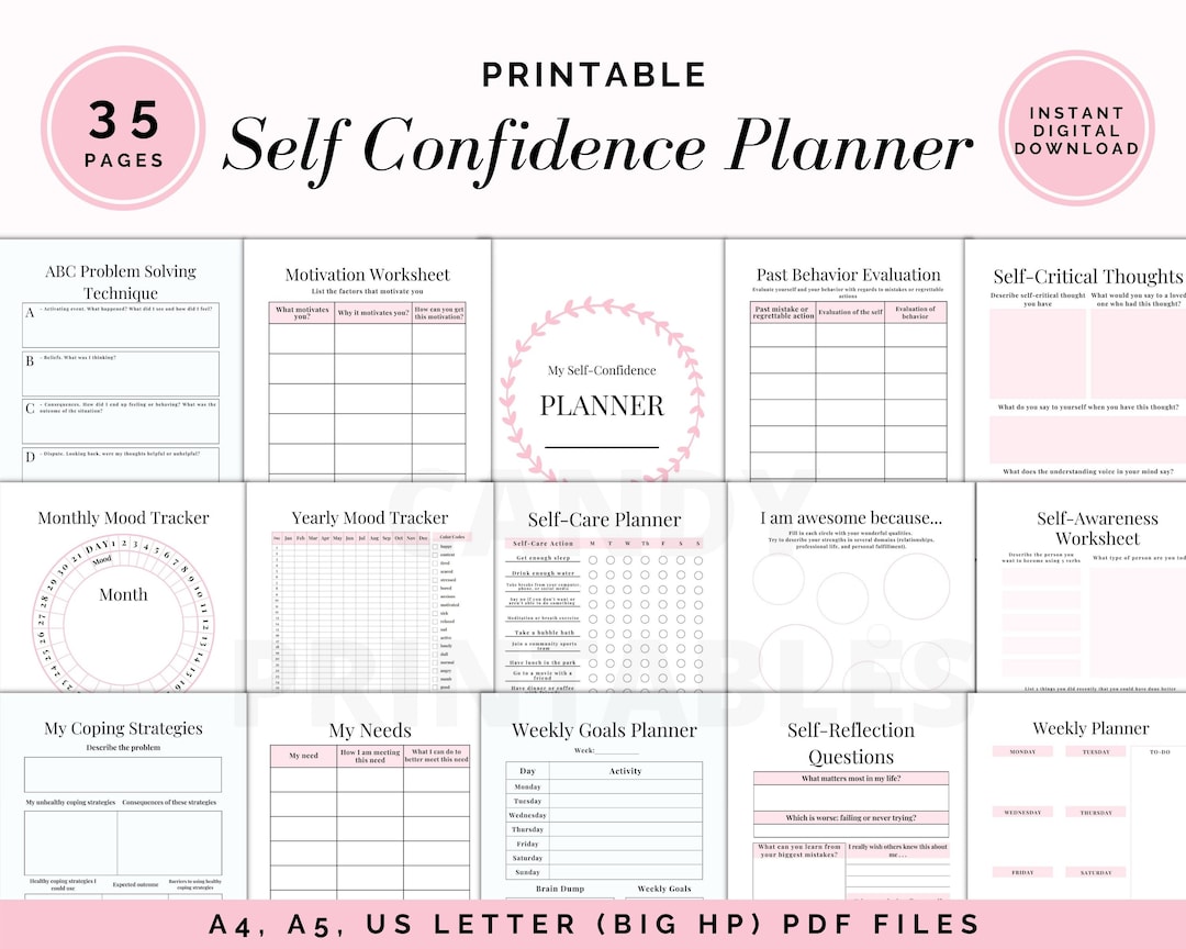 Self Confidence Planner: Self-esteem Workbook, Self-care (printable PDF ...
