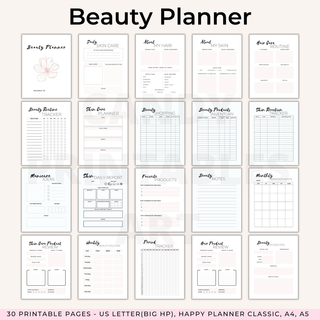 Beauty Planner, Skin Care Planner, Skincare Journal, Glow up Planner ...