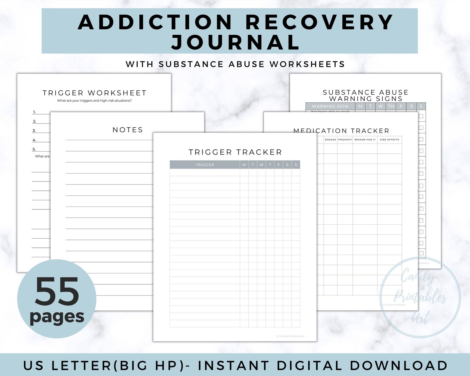 Addiction Recovery Worksheets, Substance Use Therapy, Sobriety Workbook ...