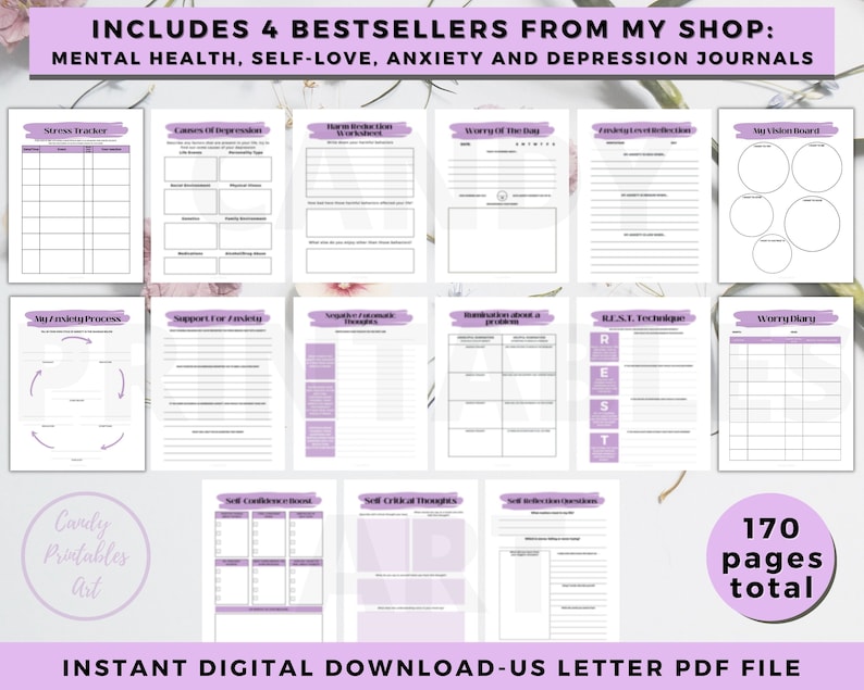Mental Health Journal Bundle: Self-care Planner, Anxiety & Wellness ...