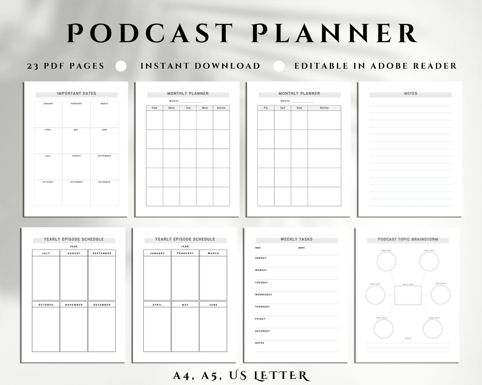 Podcast Planner Template Editable Podcast Worksheet Podcast | Etsy UK