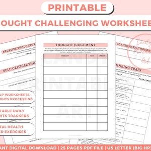 Thought Challenging Worksheet, CBT Thought Record, Thinking Errors ...