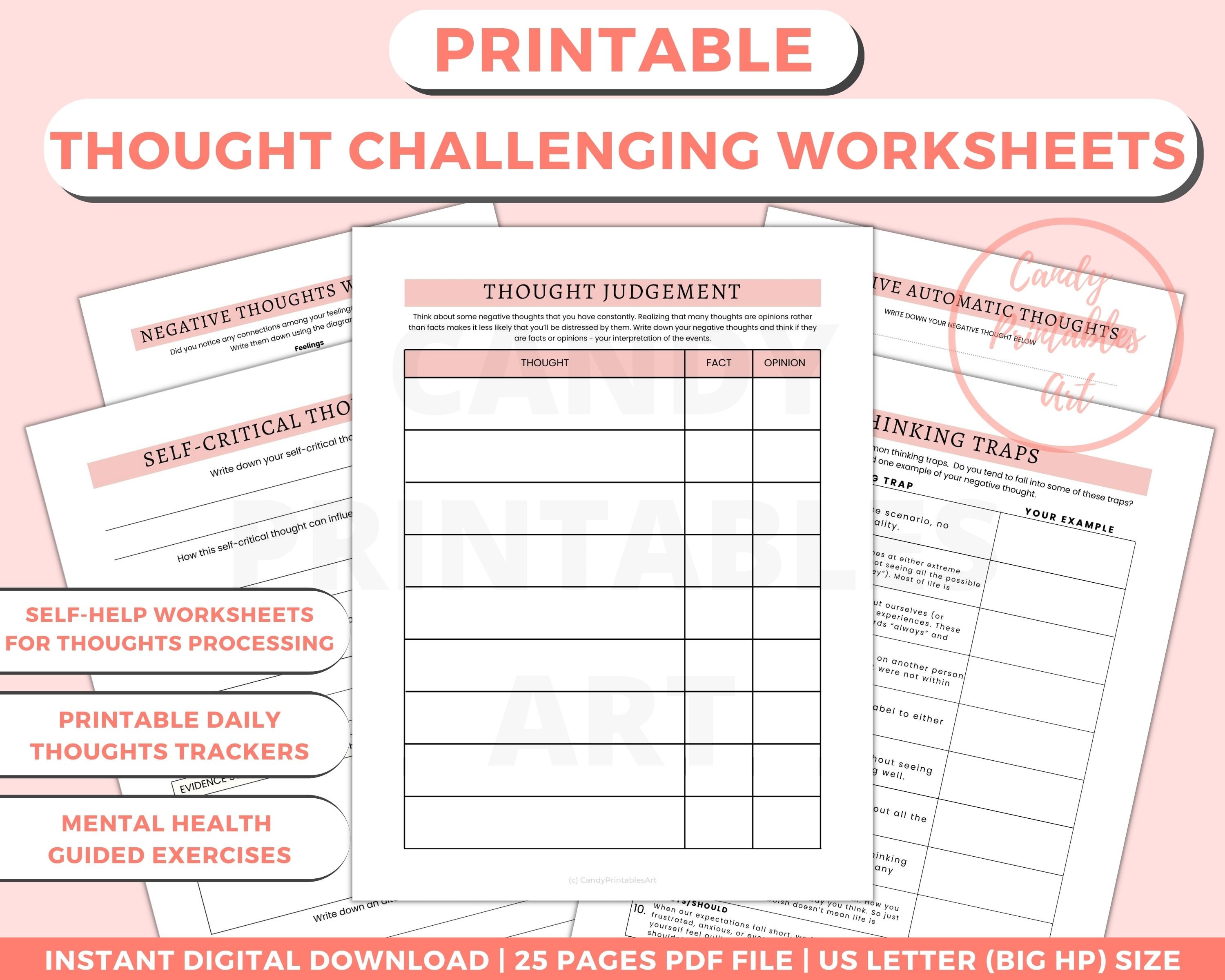 Thought Challenging Worksheet CBT Thought Record Thinking - Etsy