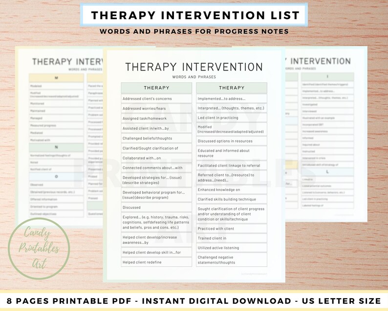 Therapy Intervention List Progress Notes for Therapist Cheat - Etsy