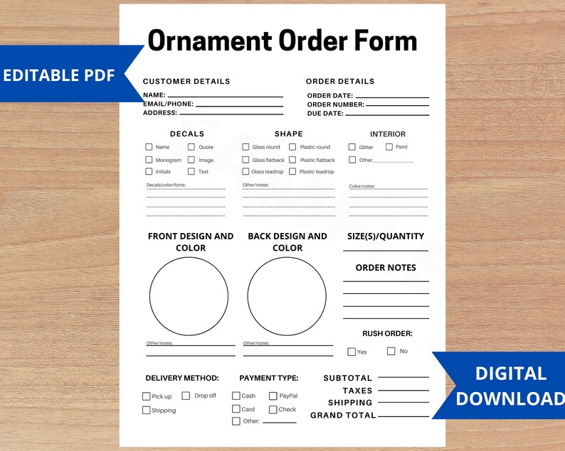 Ornament Order Form Editable Custom Template for Tracking - Etsy