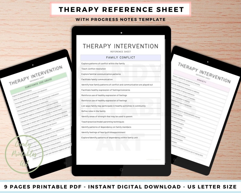 Therapy Intervention Reference Sheet Therapist Paperwork - Etsy