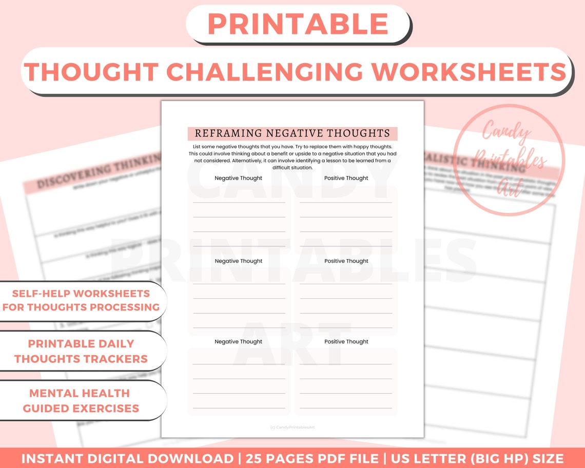 Thought Challenging Worksheet CBT Thought Record Thinking - Etsy