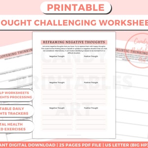 Thought Challenging Worksheet, CBT Thought Record, Thinking Errors ...