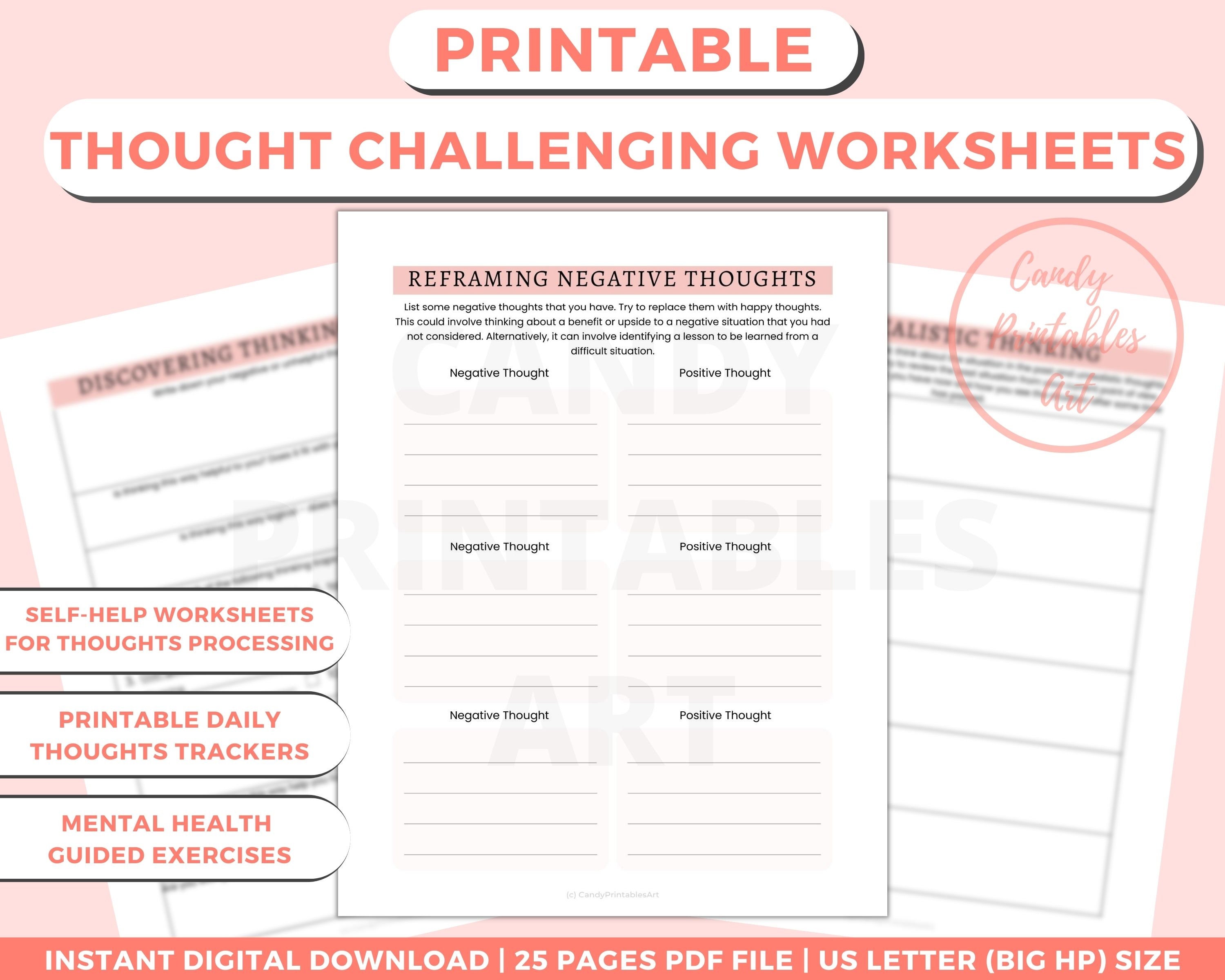 Thought Challenging Worksheet CBT Thought Record Thinking - Etsy