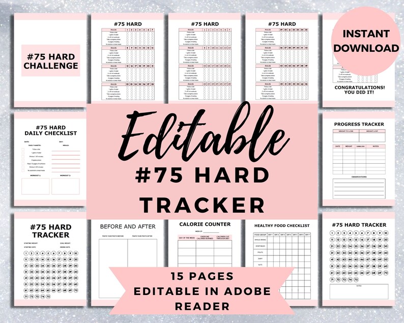 75 Hard Challenge Tracker Editable 75 Hard Journal Andy Etsy Australia