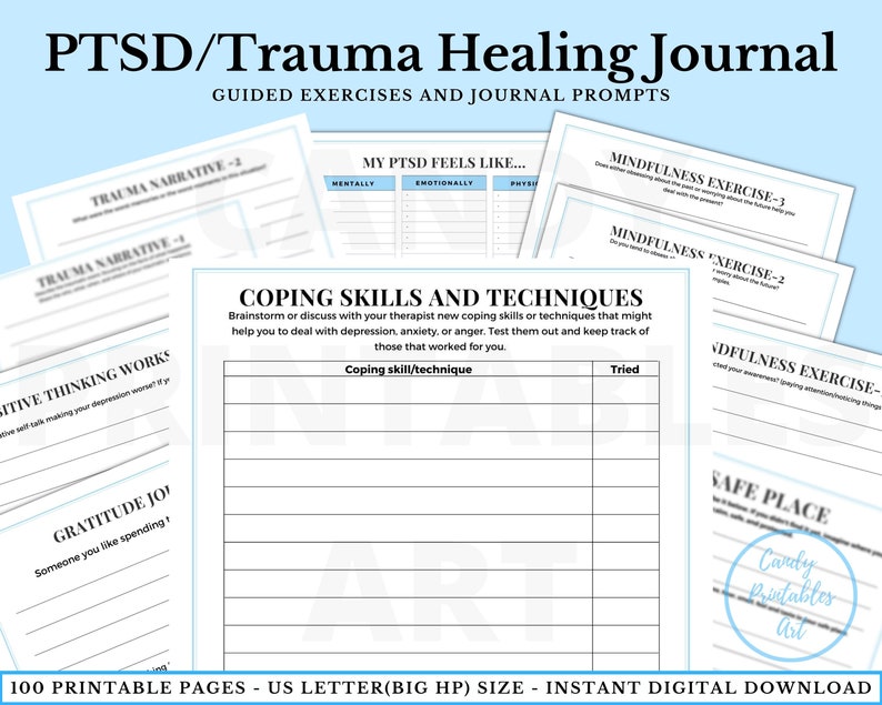 Trauma Therapy Worksheets & PTSD Journal Prompts, CBT DBT Planner for ...
