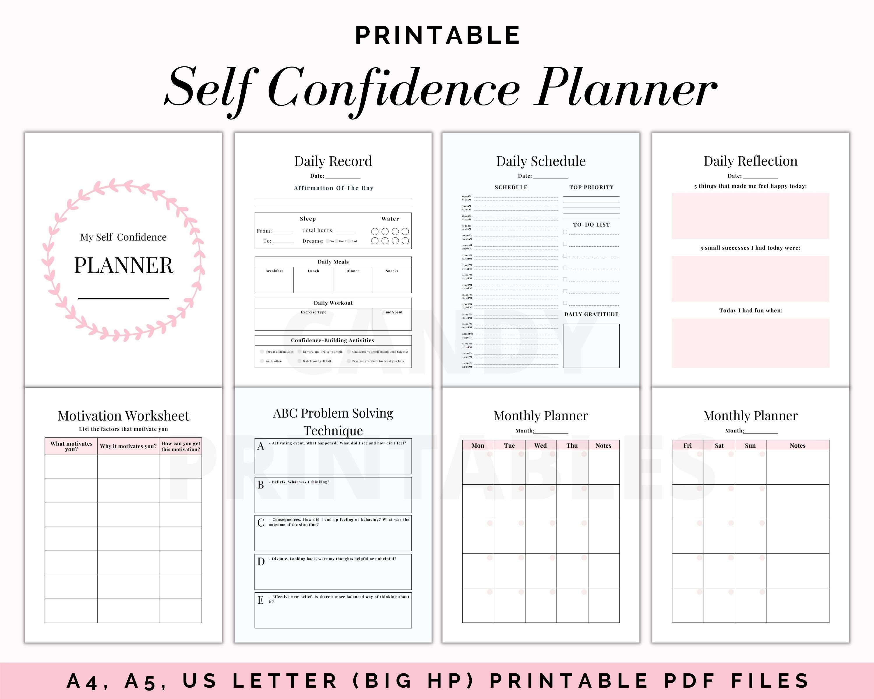 Self Confidence Planner: Self-esteem Workbook, Self-care (printable PDF ...