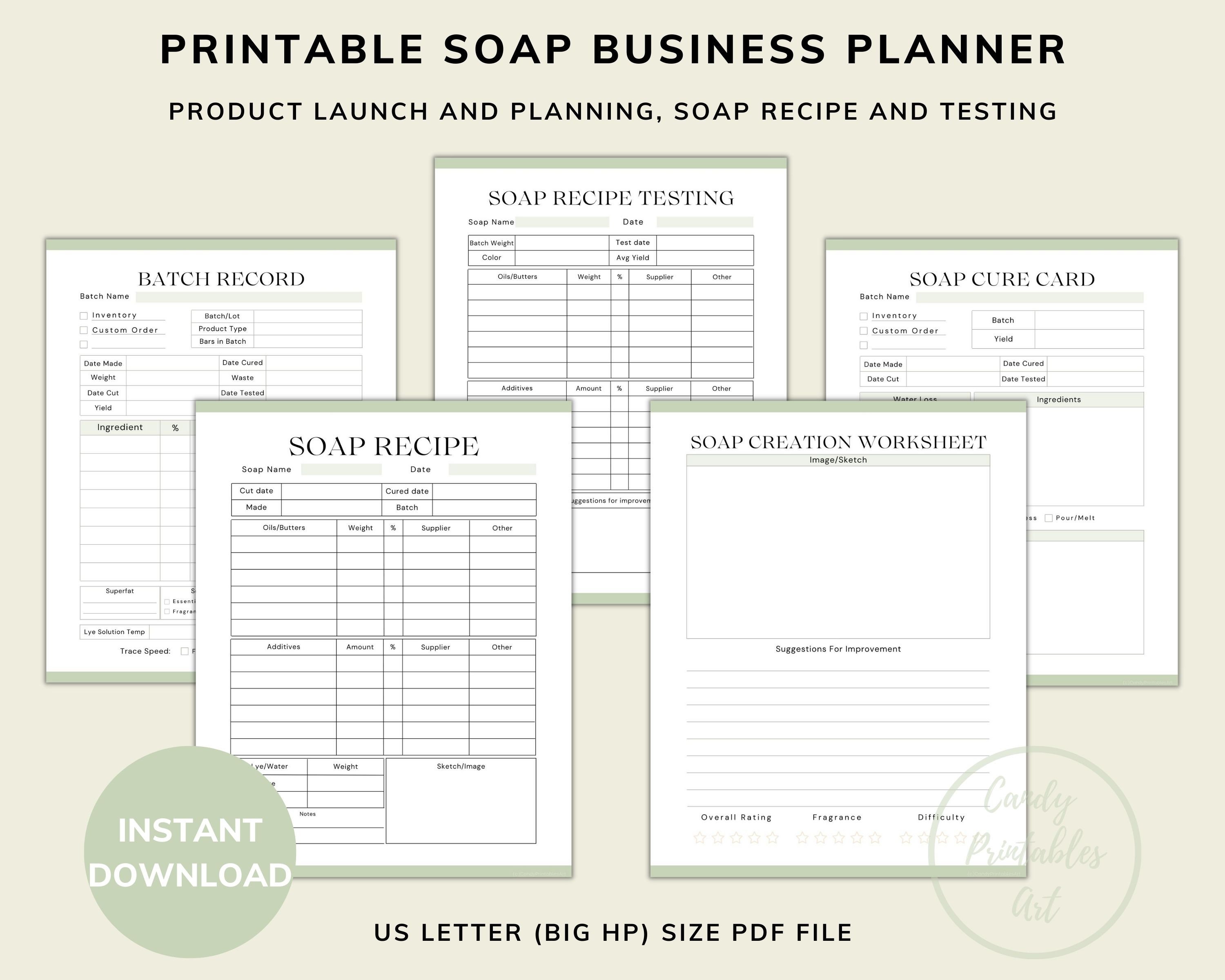 Soap Planner Printable Soap Business Bundle & Recipe Sheets - Etsy