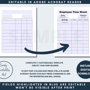 Employee Time Card Printable, Weekly Time Tracker, Editable Work Log ...