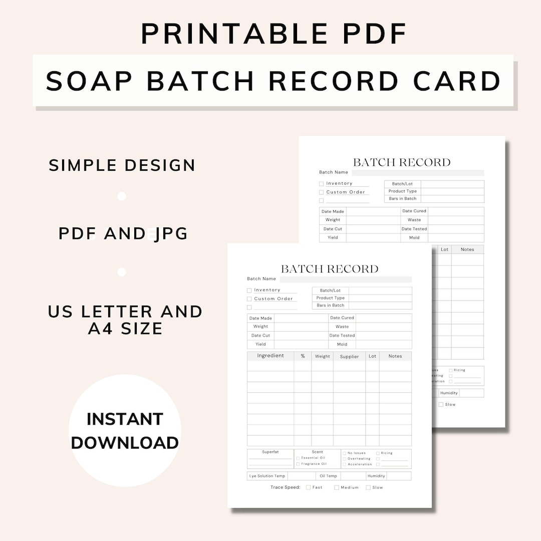 Printable Soap Batch Record: Soapmaking Template (PDF & JPG) - Etsy