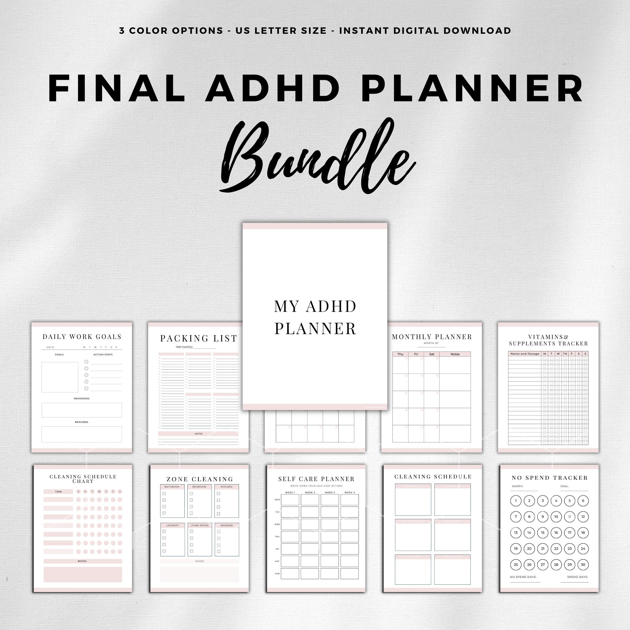Pink ADHD Planner Bundle: Adult Productivity, Self-care (PDF) - Etsy