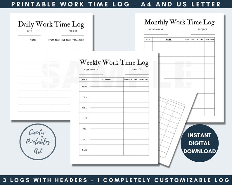 Employee Time Card Printable, Weekly Time Tracker, Editable Work Log ...