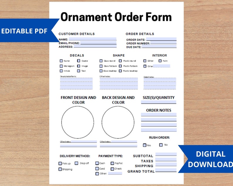 Ornament Order Form Editable Custom Template for Tracking - Etsy