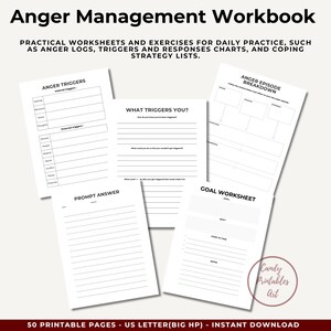 Anger Management Worksheets for Adults, Teens, CBT Anger Workbook ...