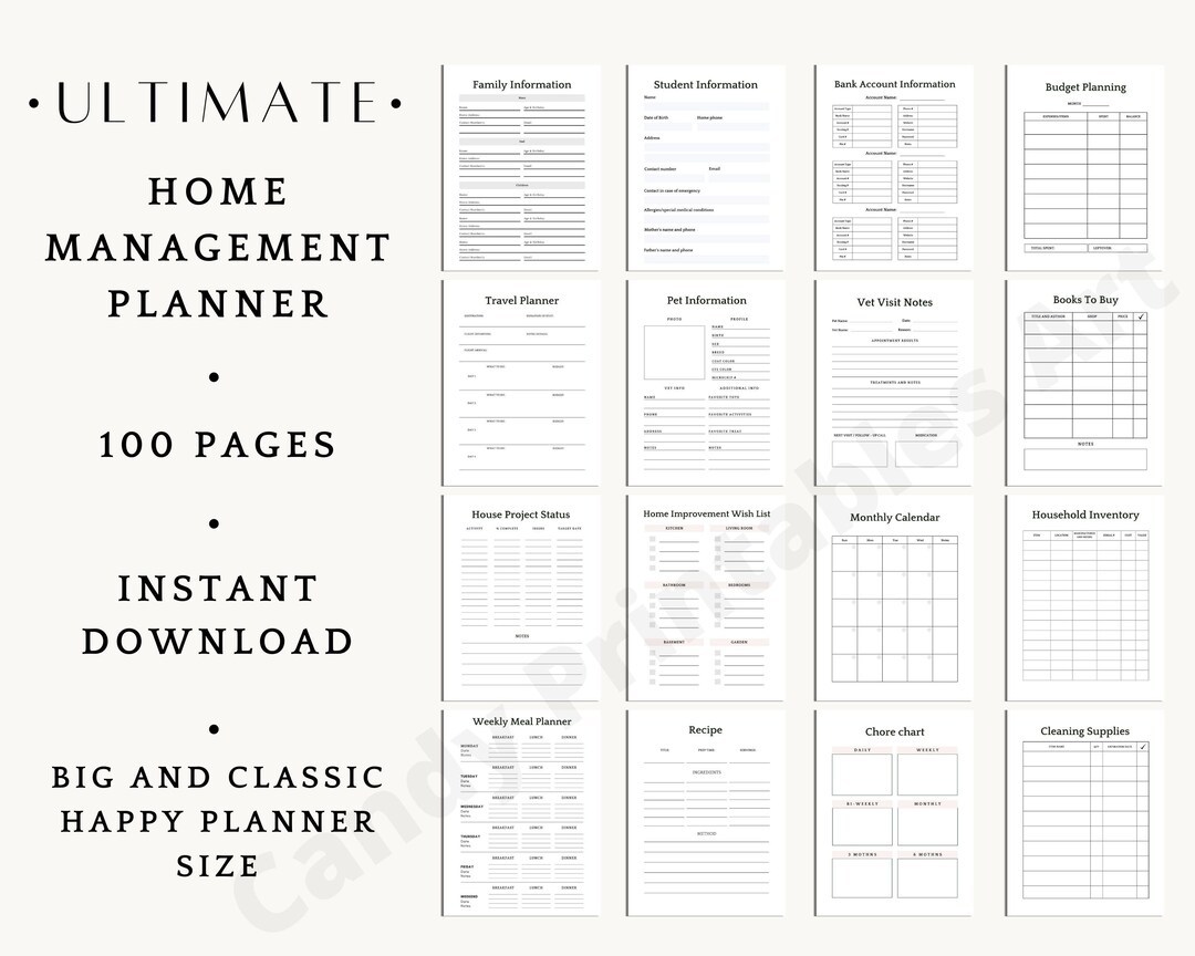 Home Management Binder Printable, Checklists for Household Organization ...