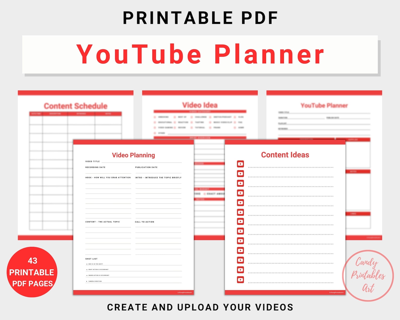 Printable Youtube Planner: Content Creator & Social Media Strategy (PDF ...