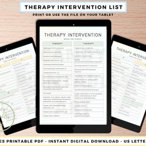 Therapy Intervention List, Progress Notes for Therapist Cheat Sheet ...