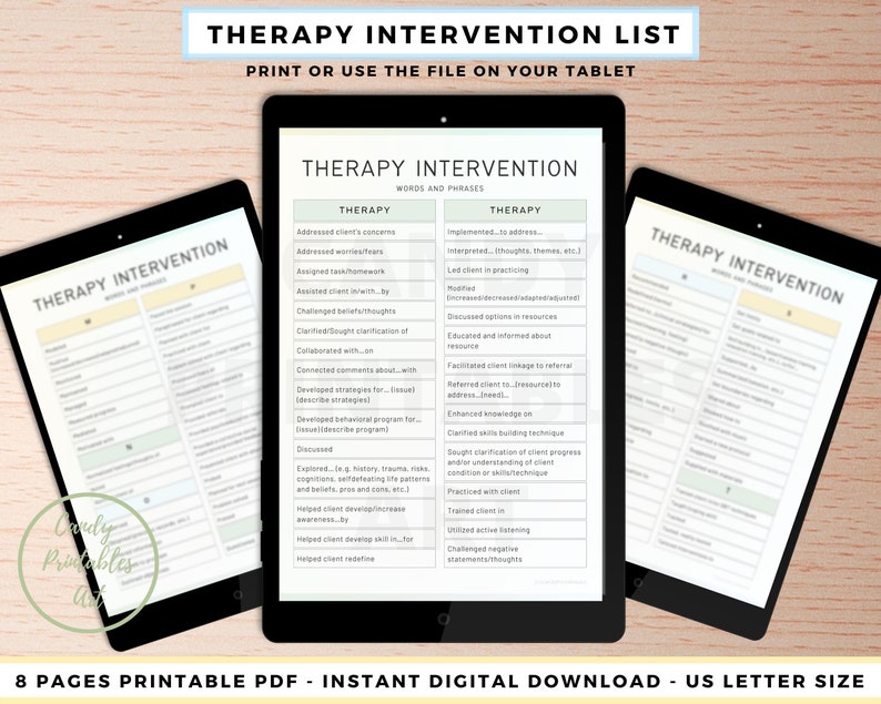 Therapy Intervention List Progress Notes for Therapist Cheat - Etsy