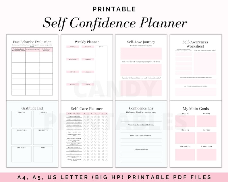 Self Confidence Planner: Self-esteem Workbook, Self-care (printable PDF ...