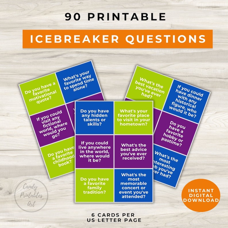 Icebreaker Questions Printable, Conversation Starter Cards ...