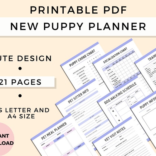 Puppy Planner Dog Tracker Puppy Training Pet Care Planner - Etsy