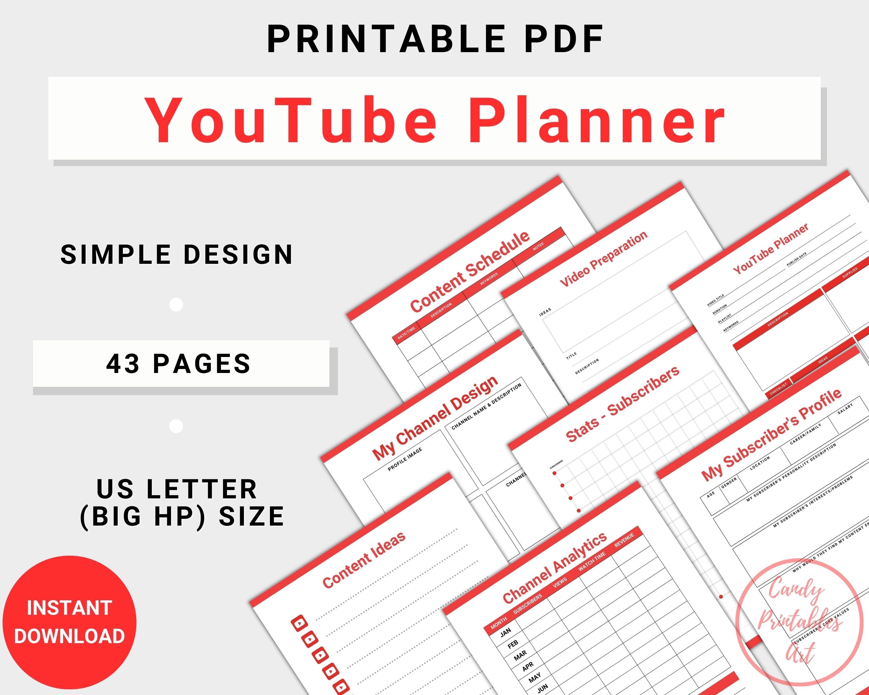 Printable Youtube Planner: Content Creator & Social Media Strategy (PDF ...