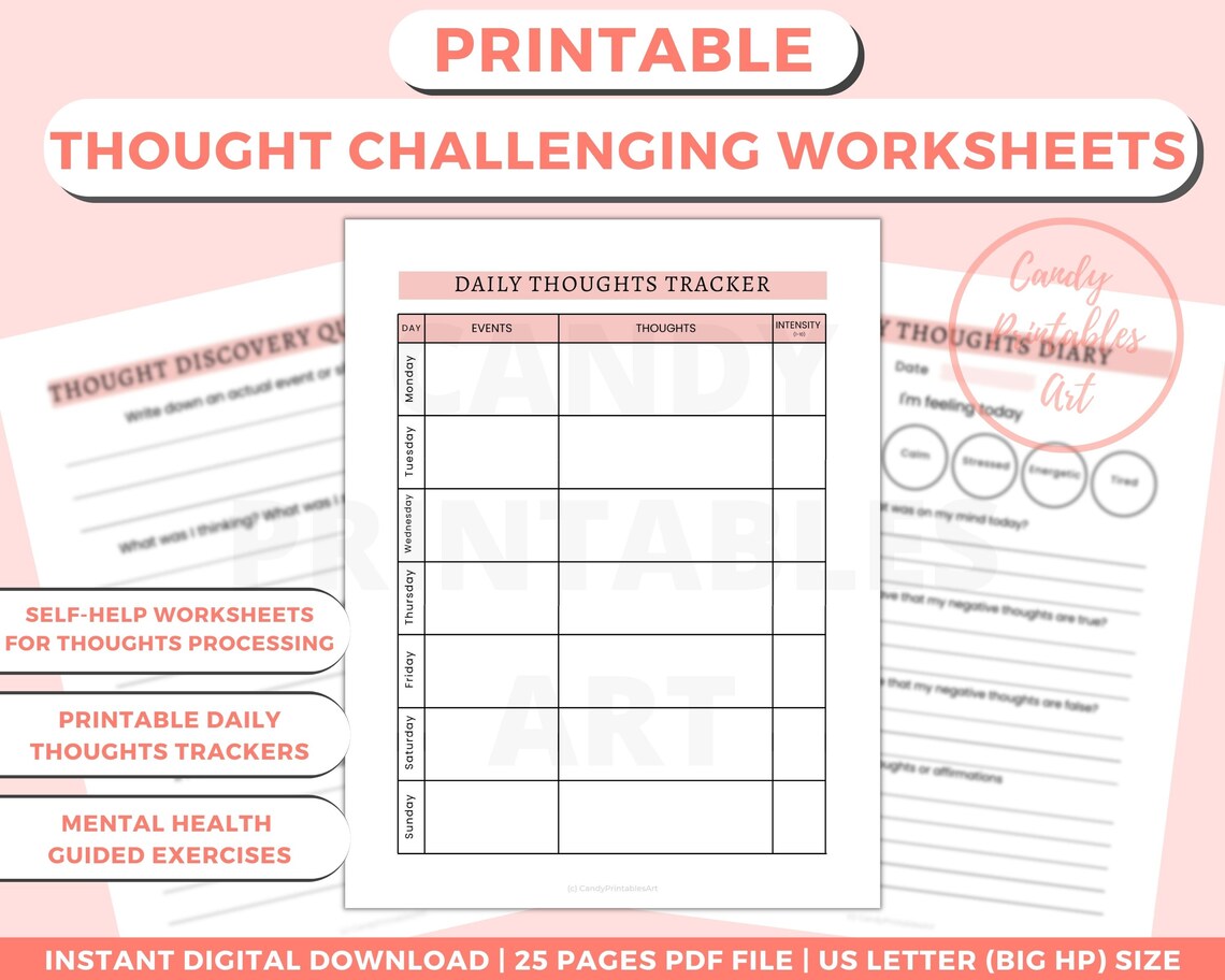 Thought Challenging Worksheet CBT Thought Record Thinking - Etsy
