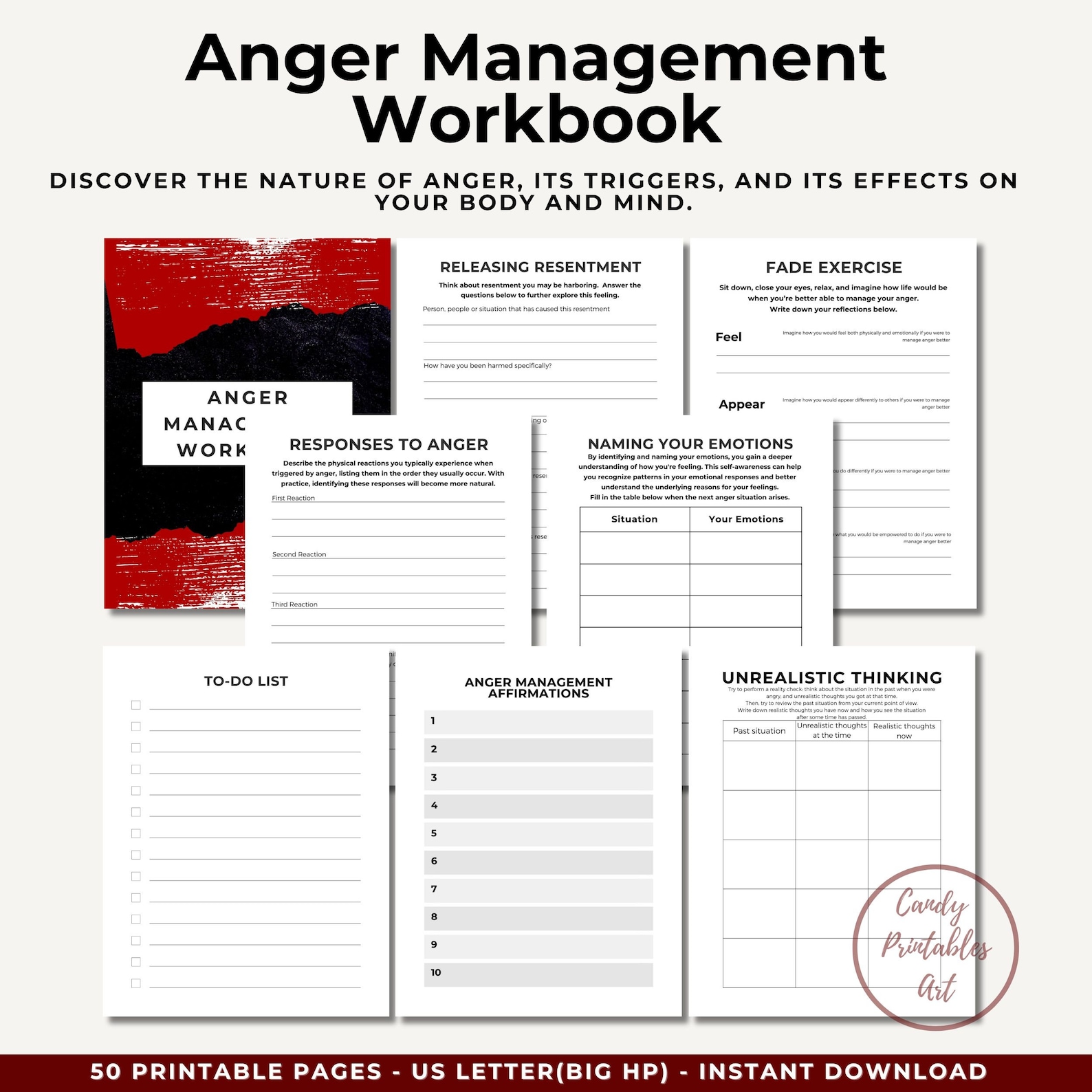 Anger Management Worksheets for Adults, Teens, CBT Anger Workbook ...