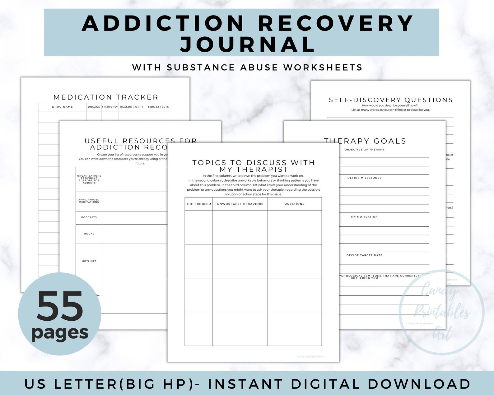 Addiction Recovery Worksheets, Substance Use Therapy, Sobriety Workbook ...