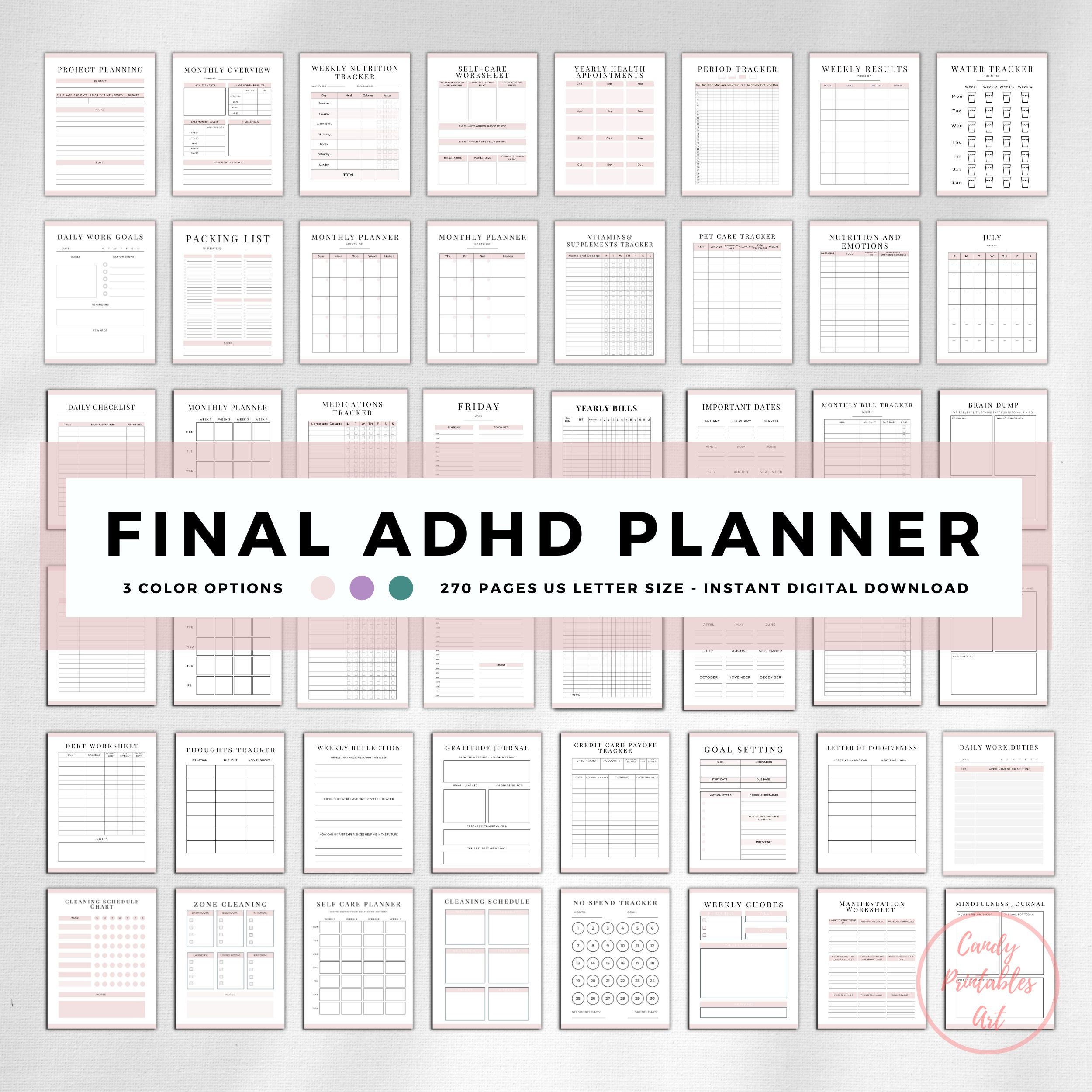 Pink ADHD Planner Bundle: Adult Productivity, Self-care (PDF) - Etsy