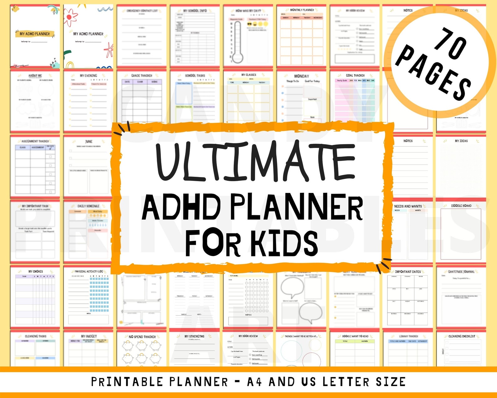 ADHD Planner for Kids, Printable School Planner, Children Journal and ...