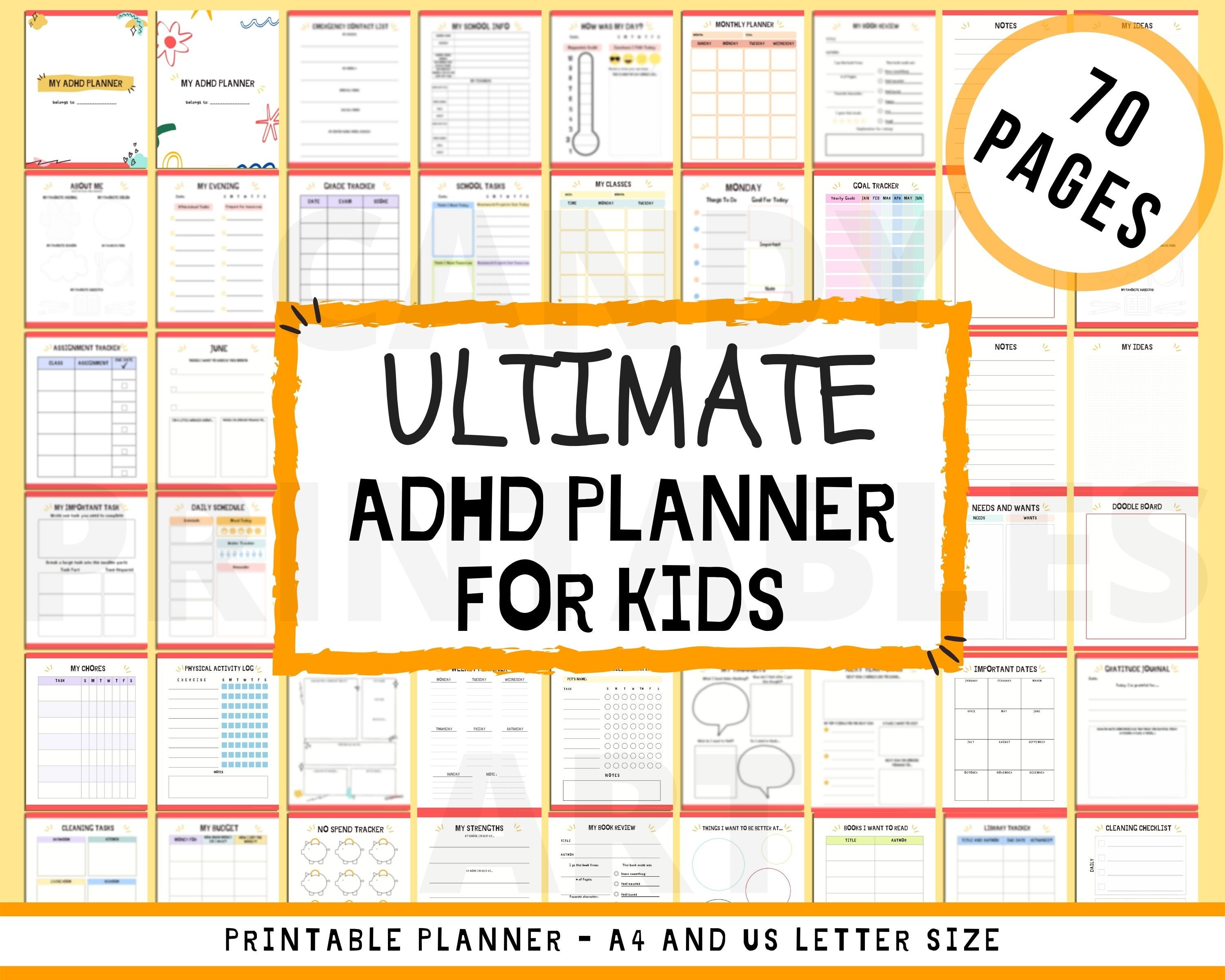 ADHD Planner for Kids, Printable School Planner, Children Journal and ...