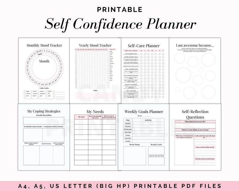 Self Confidence Planner: Self-esteem Workbook, Self-care (printable PDF ...
