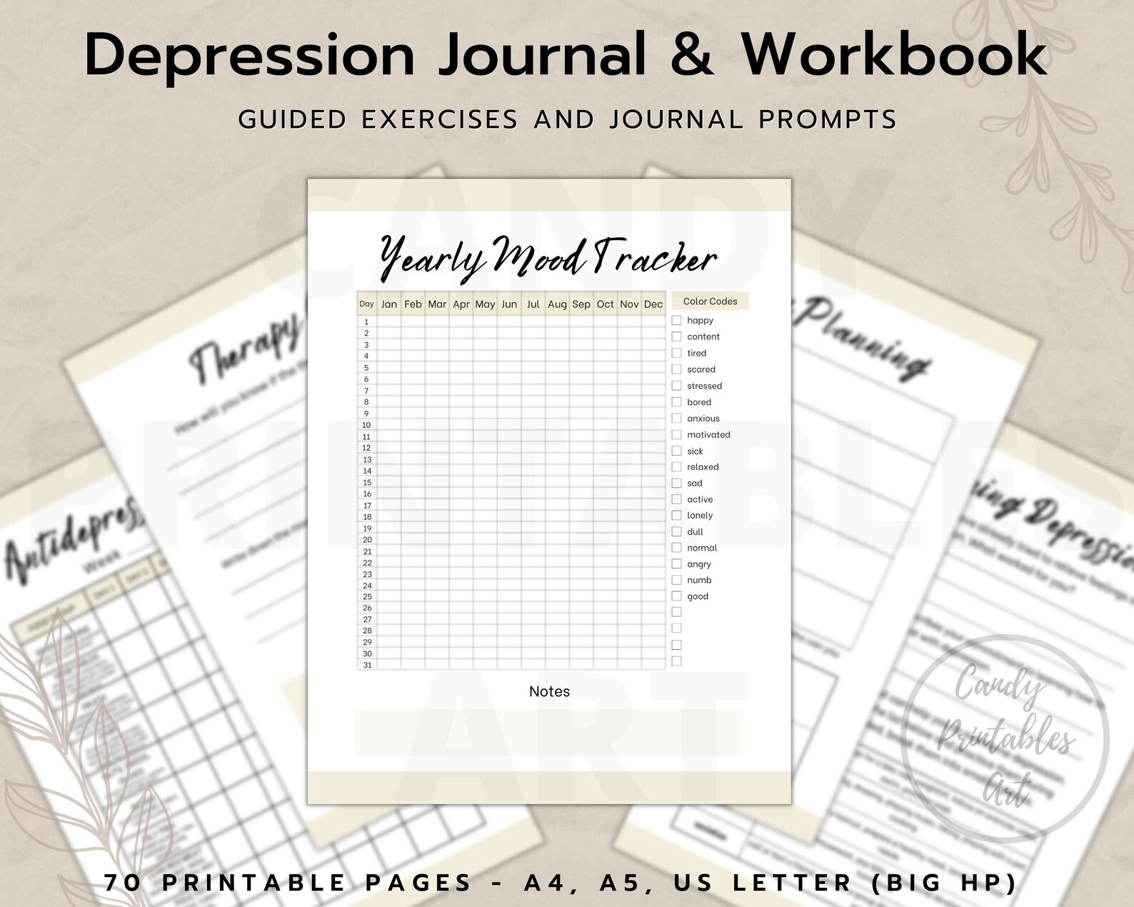 Printable Depression Journal, CBT Therapy Workbook for Teens Mental ...