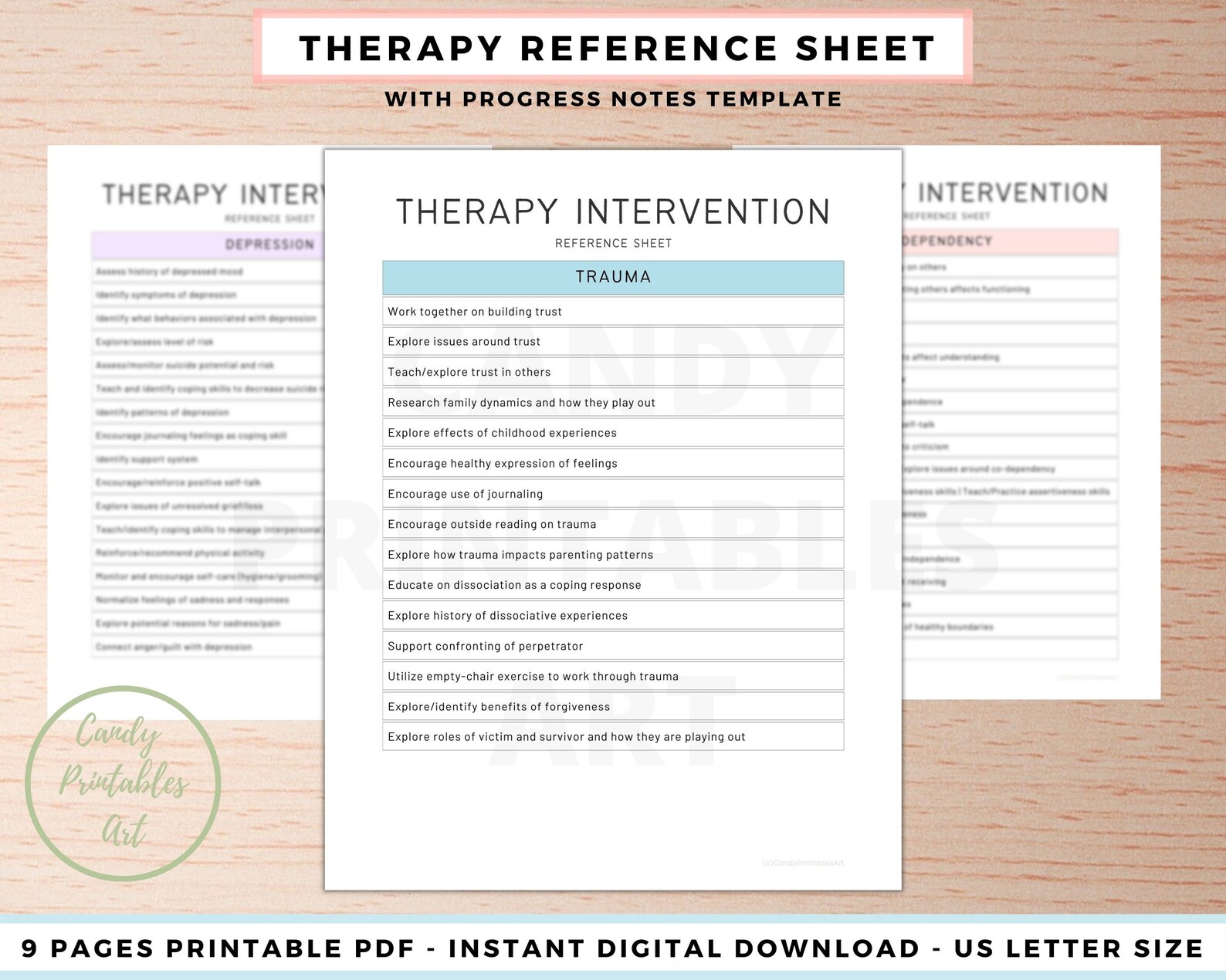 Therapy Intervention Reference Sheet Therapist Paperwork - Etsy
