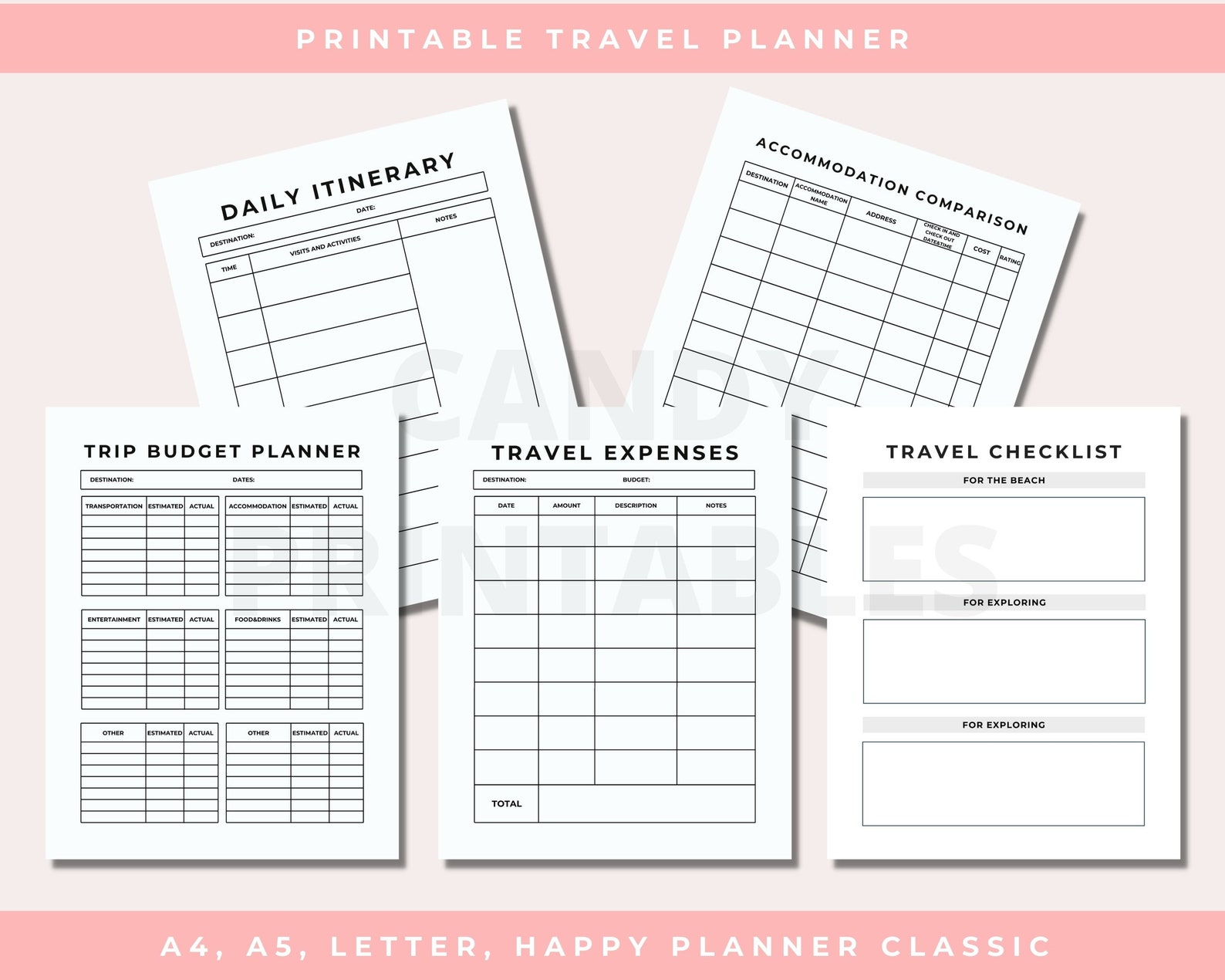 Travel Planner Printable Trip Itinerary Template for Vacation - Etsy