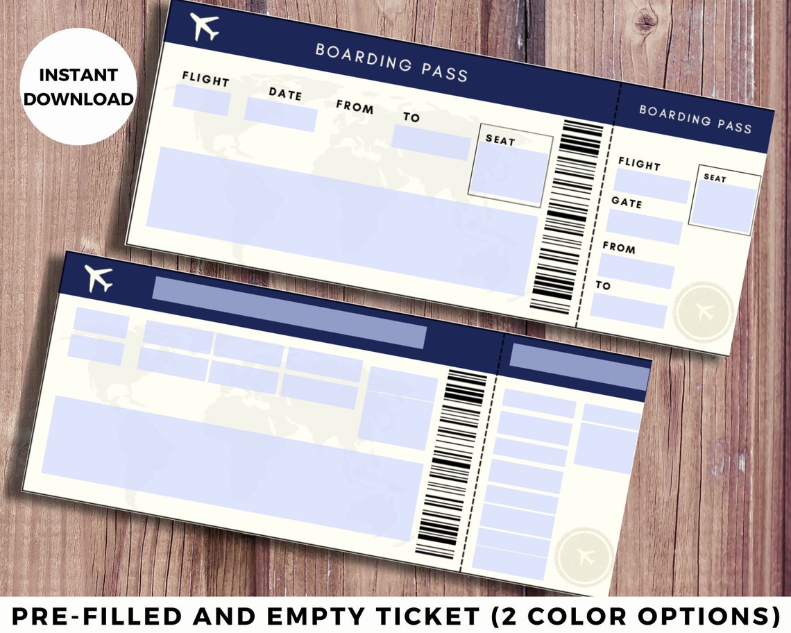 Fake Plane Ticket, Boarding Pass Template Editable, Blank Invite for ...