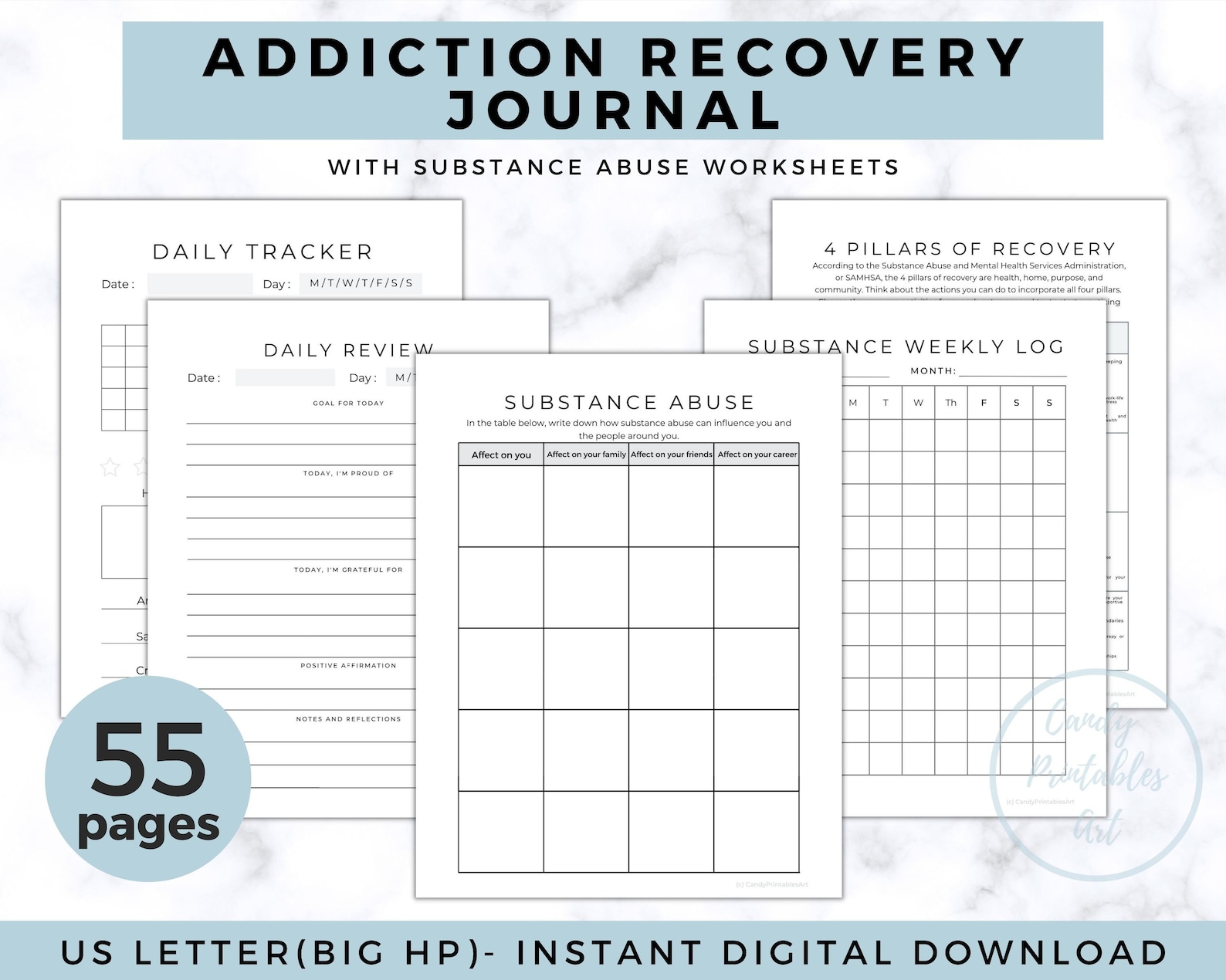 Addiction Recovery Worksheets Substance Use Therapy Sobriety Workbook