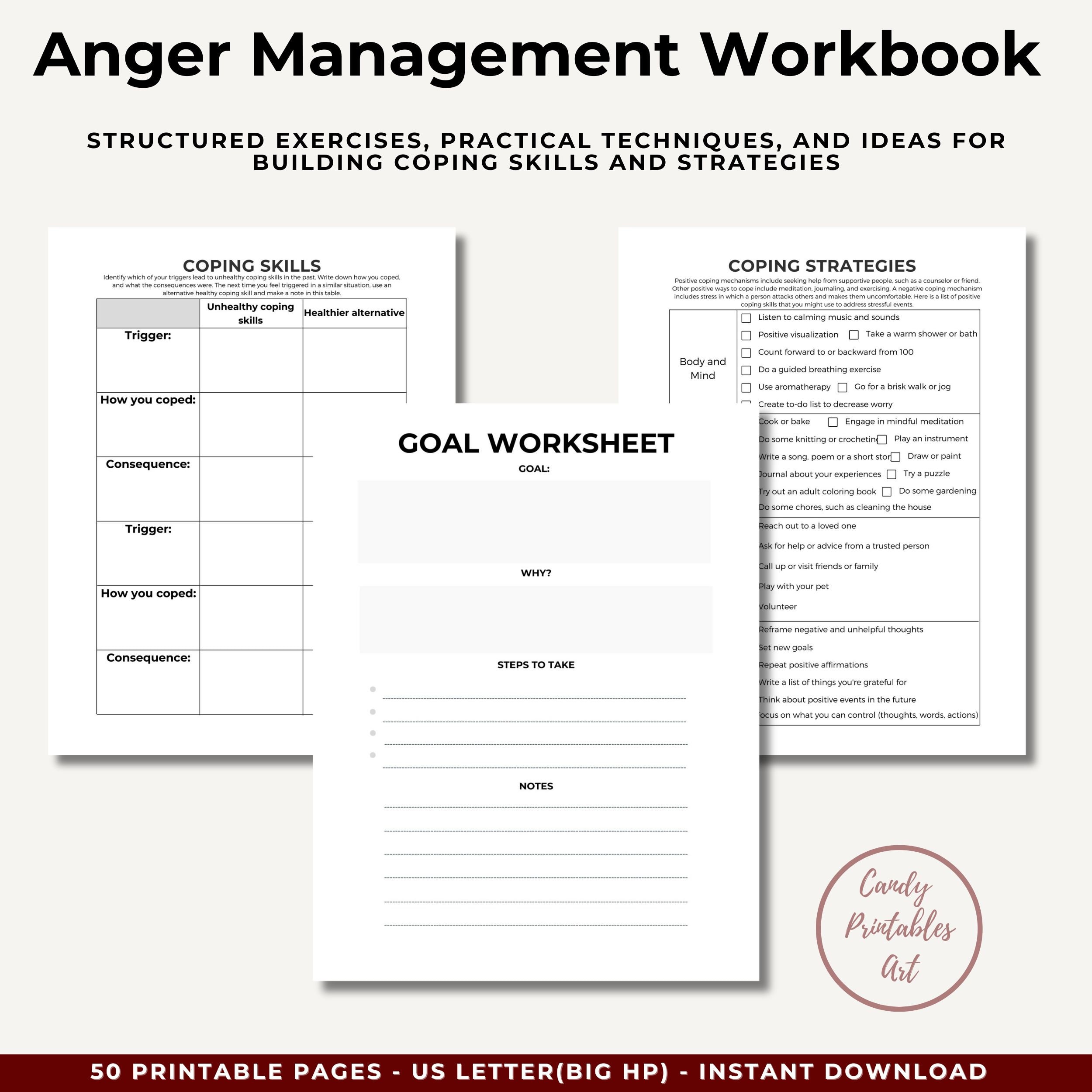 Anger Management Worksheets for Adults, Teens, CBT Anger Workbook ...