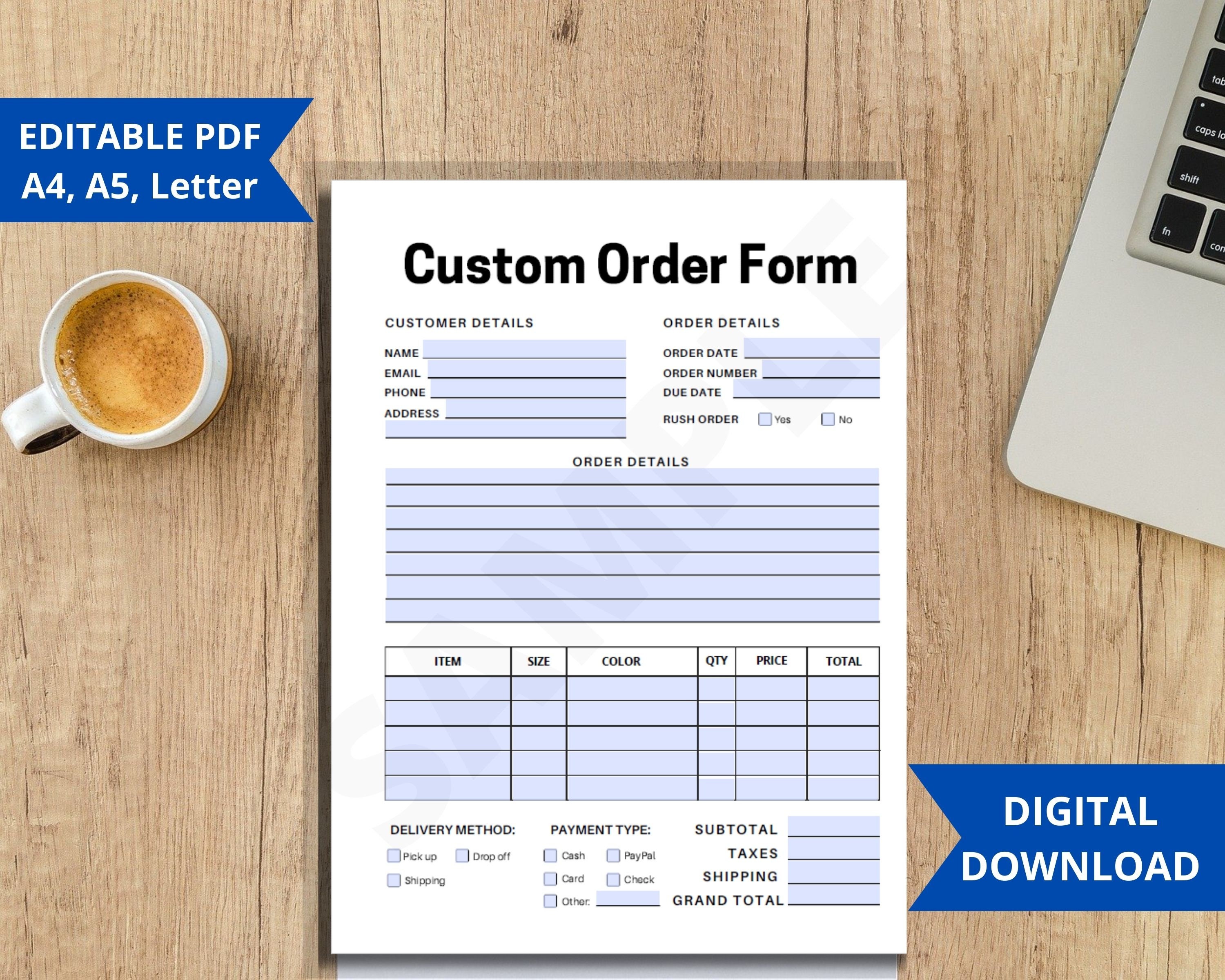 Customer Order Form Product Business Form Work Order - Etsy UK