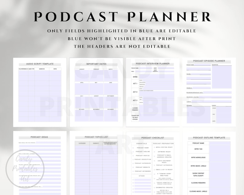 Editable Podcast Planner Printable – Fillable PDF Episode Tracker ...