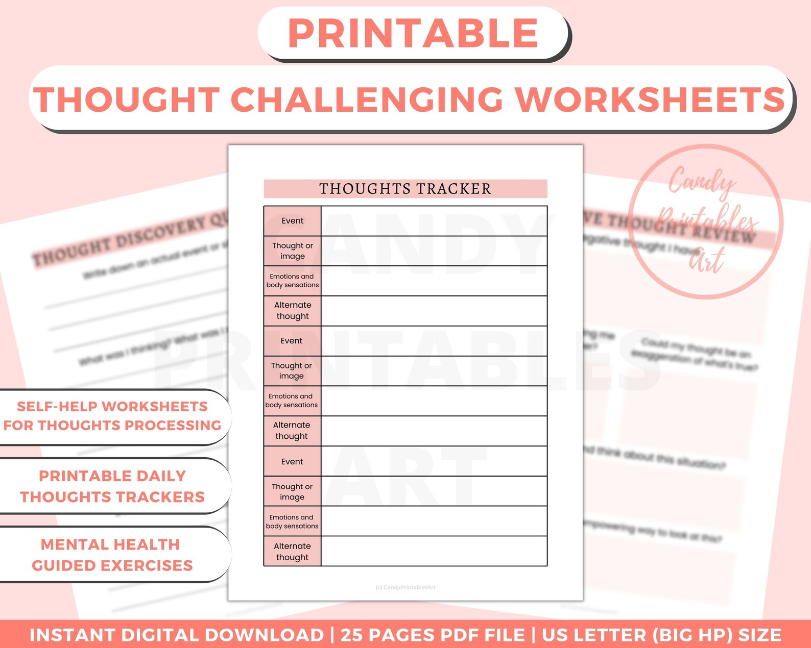 Thought Challenging Worksheet CBT Thought Record Thinking - Etsy